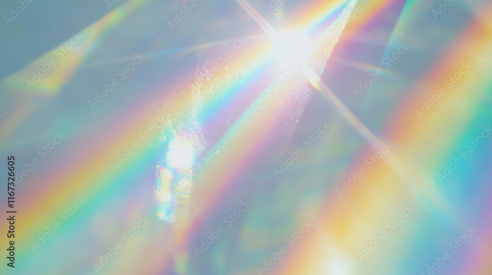 Holographic rainbow light refraction texture overlay with abstract soft ...