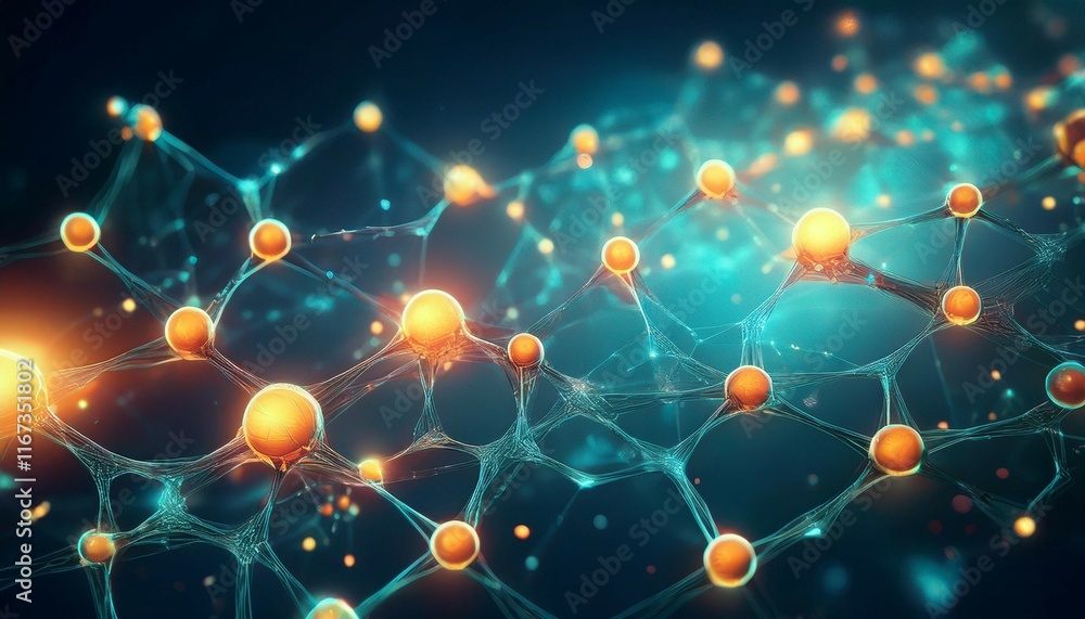 digital abstract art of nanostructure network glowing organic molecules ...