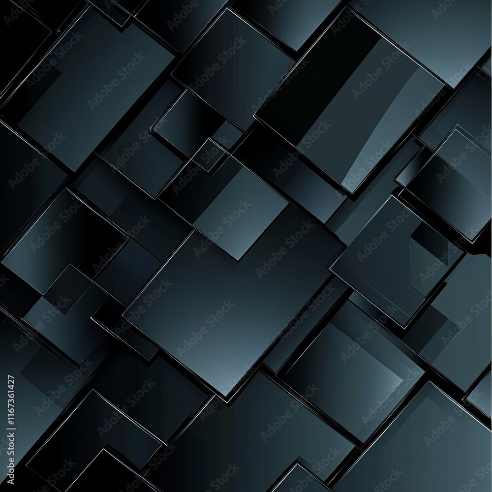 Abstract Dark Geometric Background Overlapping Shiny Black Squares ...
