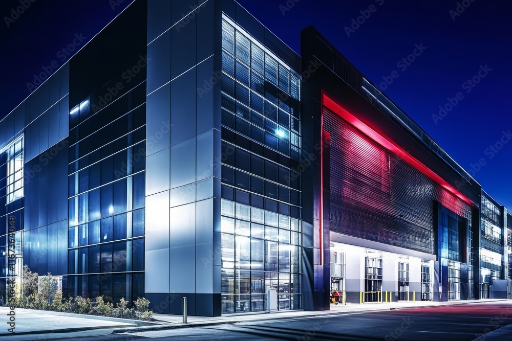 A modern warehouse office building featuring sleek exterior ...