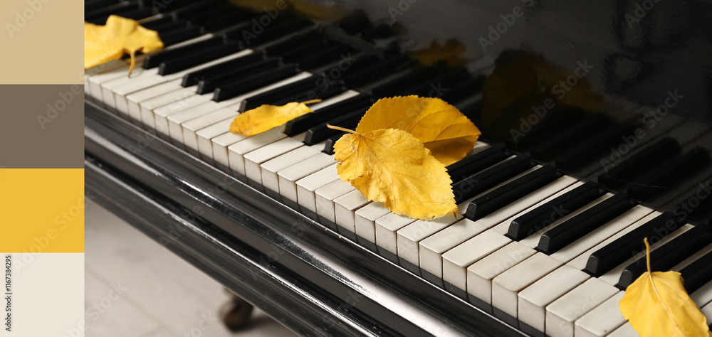 Piano with autumn leaves. Closeup Stock Photo | Adobe Stock