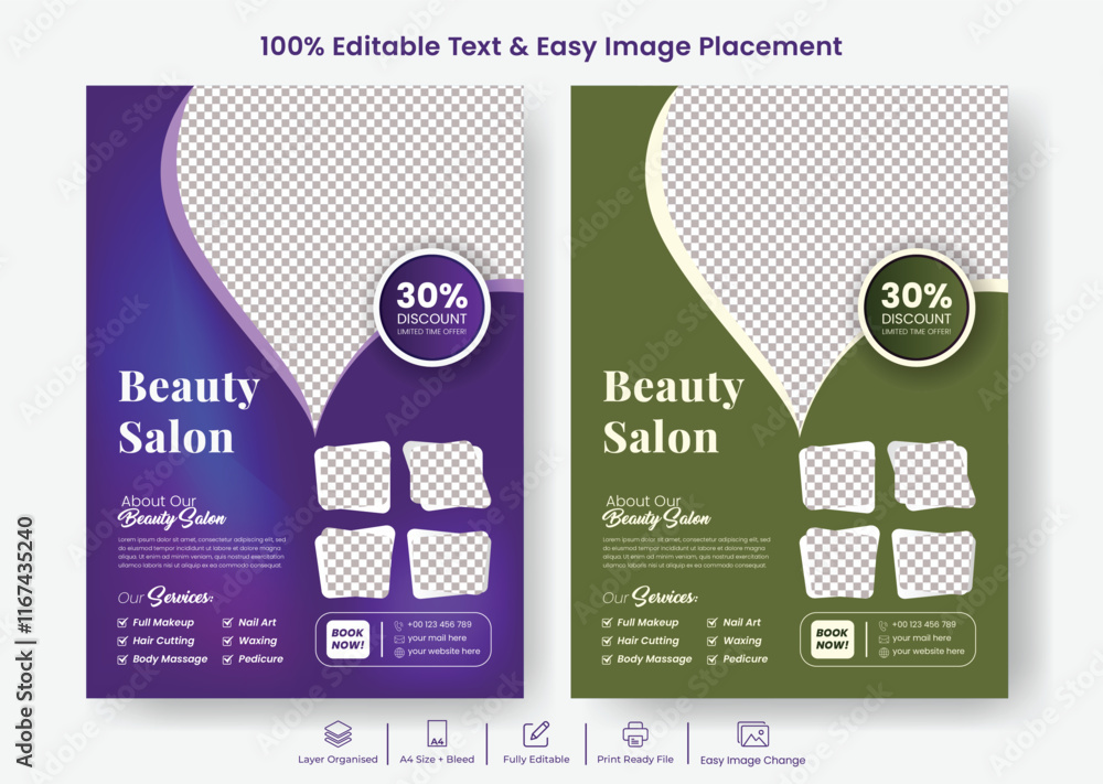 Beauty Care Spa Hair Salon print Flyer or poster, Editable A4 Size ...