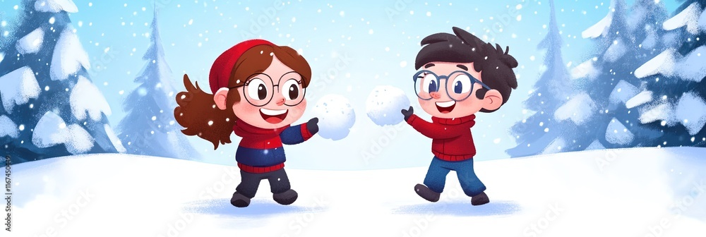 2D animated cartoon snowball fight Stock Illustration | Adobe Stock