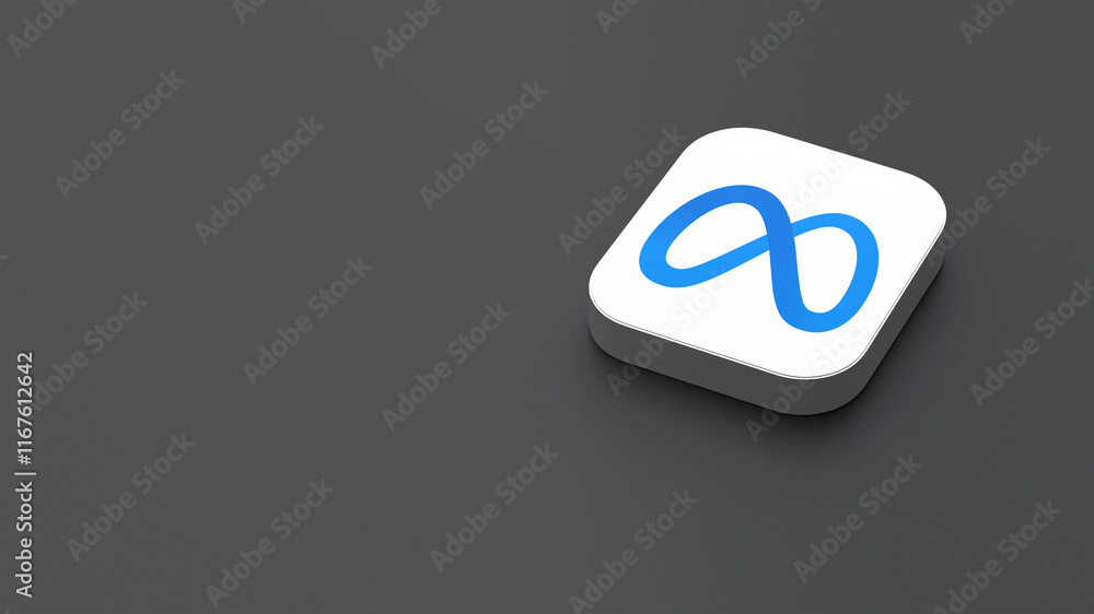 3D-rendered icon of the Meta app logo, featuring a sleek, minimalistic ...