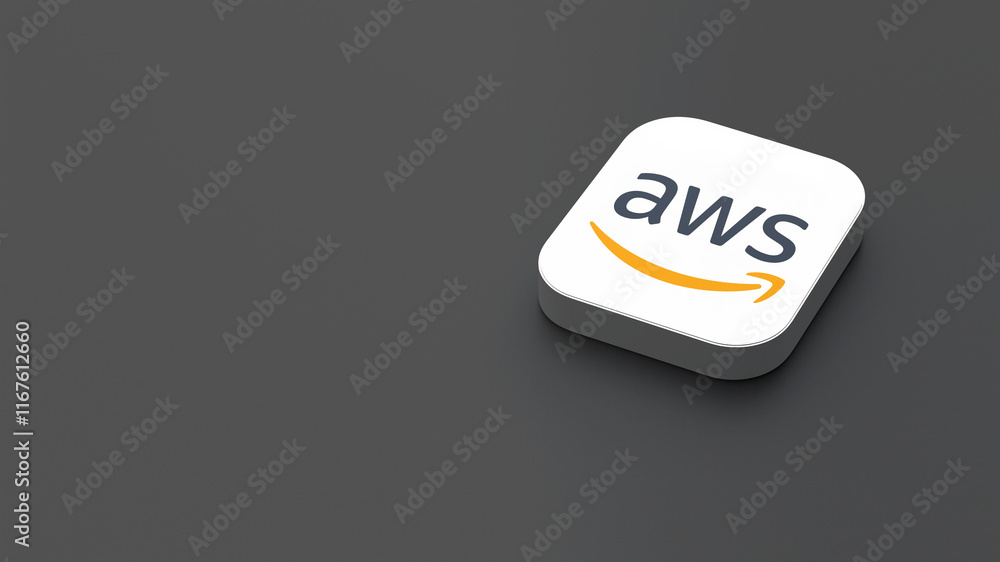 3D-rendered icon of the AWS app logo, featuring a sleek, minimalistic ...