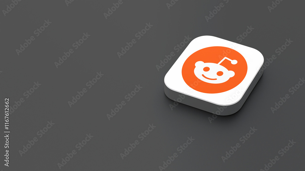 3D-rendered icon of the Reddit app logo, featuring a sleek ...