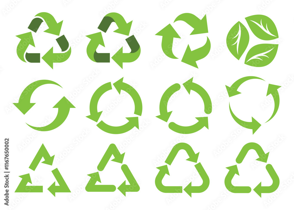 Collection of recycling and rotation arrow symbols. Recycle icons ...