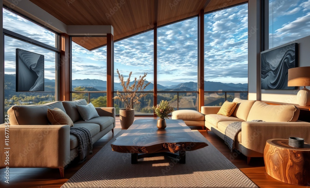 Live edge coffee table beside a corner sofa in a modern living room ...