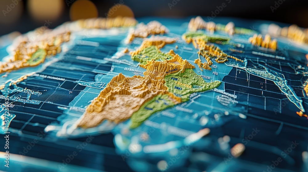 Detailed 3D world map showing continents, oceans, and terrain. Stock ...