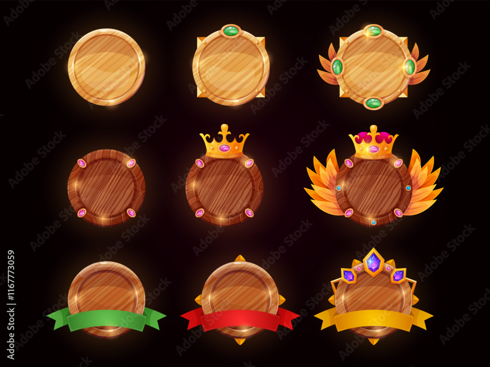 Ranking wooden shields. Game rank wood brown badges, user avatar frames ...