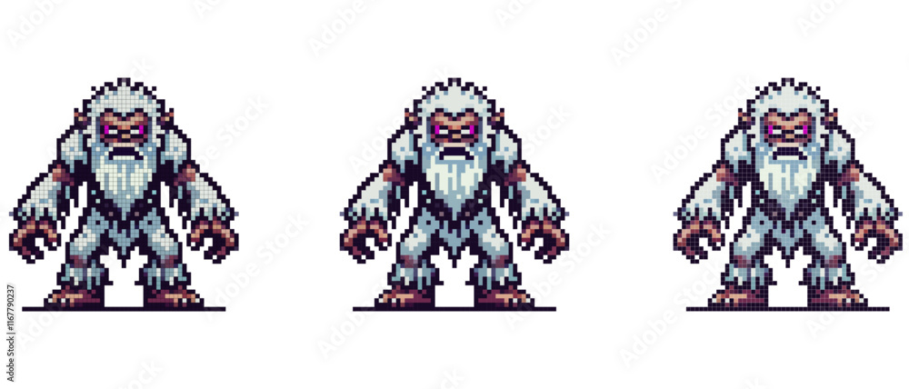 Pixel art Yeti standing confidently with muscular build and fierce ...