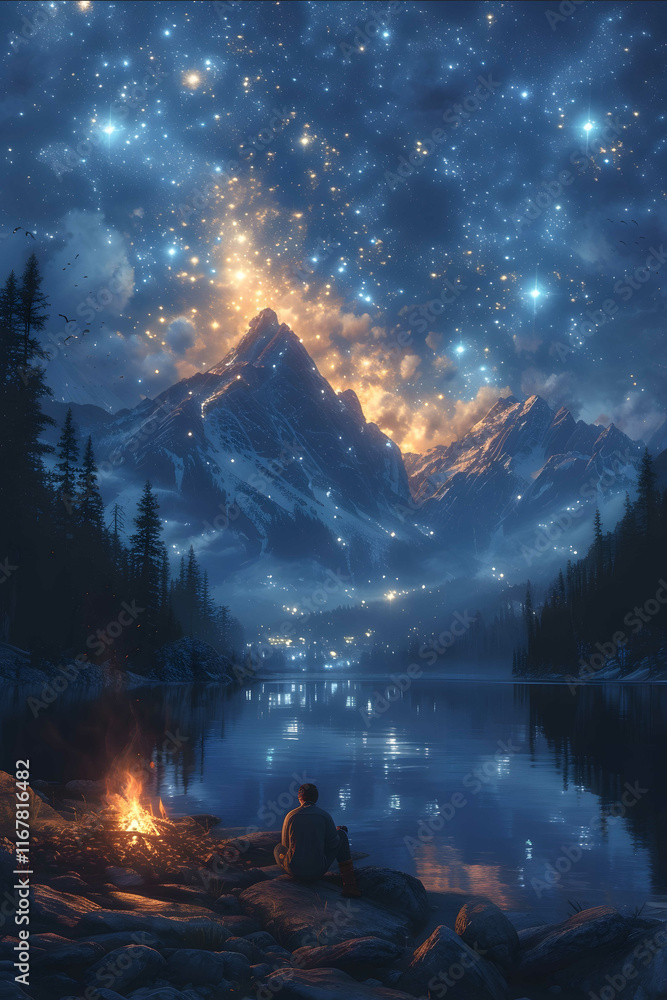 aesthetic night with sky full of stars fireplace in the woods ...