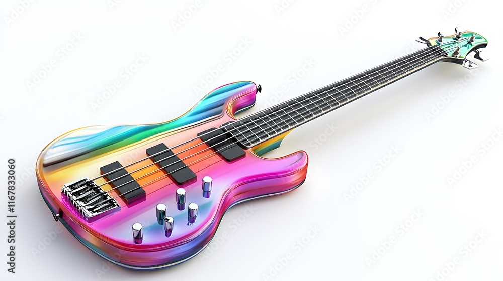 Rainbow Electric Bass Guitar on White Background Stock Illustration ...