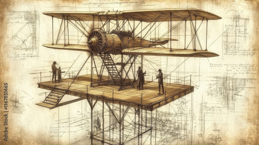 industrial revolution biplane diagram steampunk Stock Illustration ...