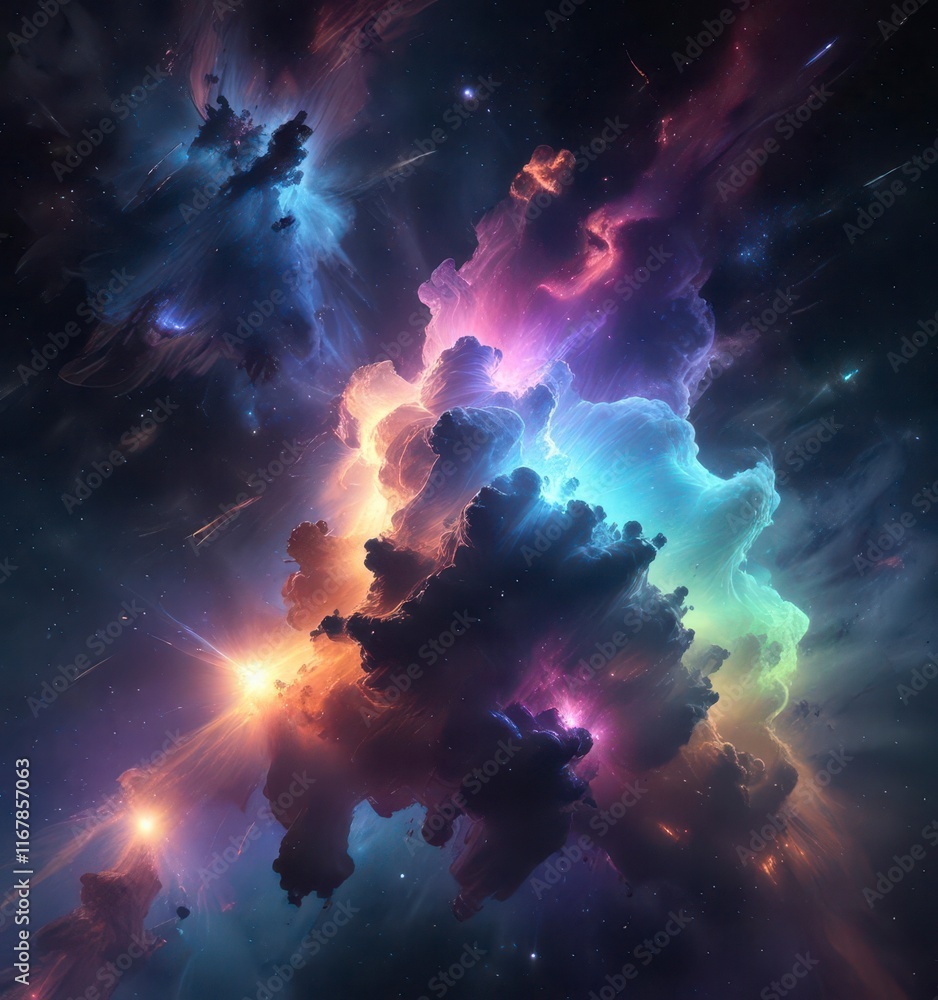 Glowing nebulae with holographic texture and iridescent colors, nebula ...