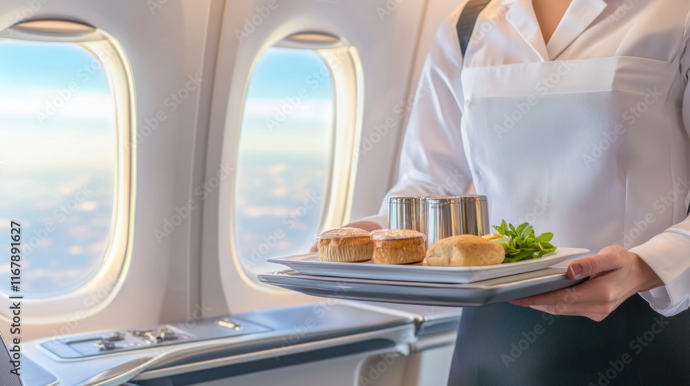 Friendly Flight Attendant Serving Refreshments with Warmth and ...