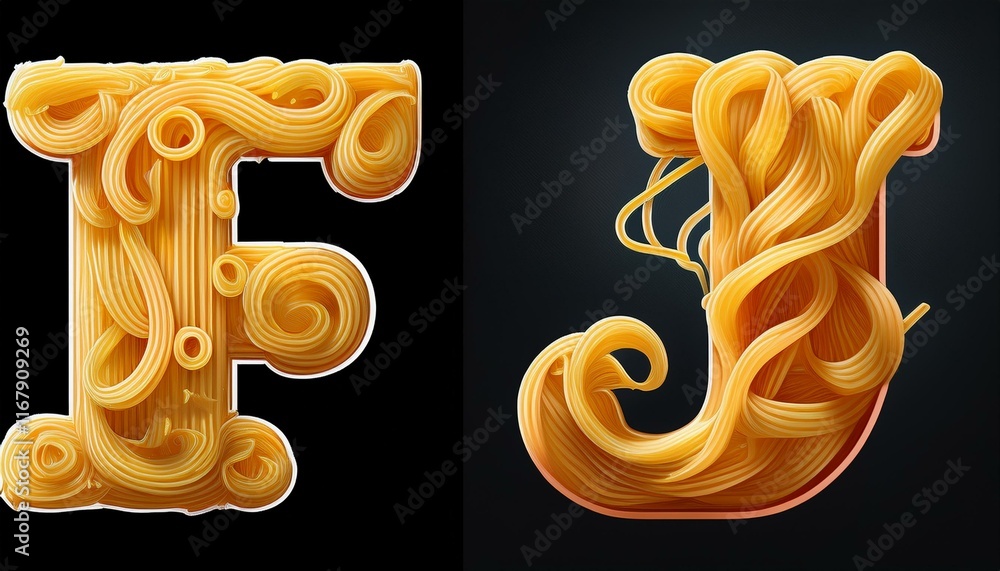 english alphabet letters f j are made of pasta spaghetti letters on a ...