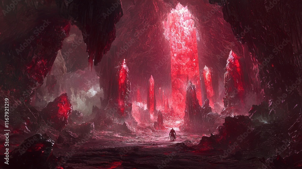 Crimson Crystalline Abyss: Mercenary Confronts Shadowy Fiends in Dark ...