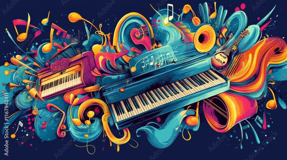 5.A stylish vector illustration marking World Music Day, featuring an ...