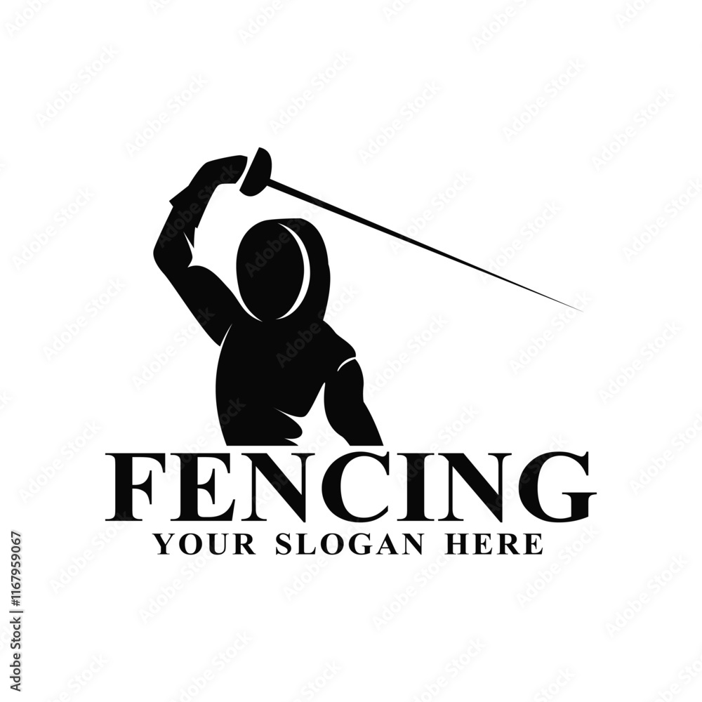 Fencing Sword Fight Sword Modern Simple Black and White Silhouette Logo ...