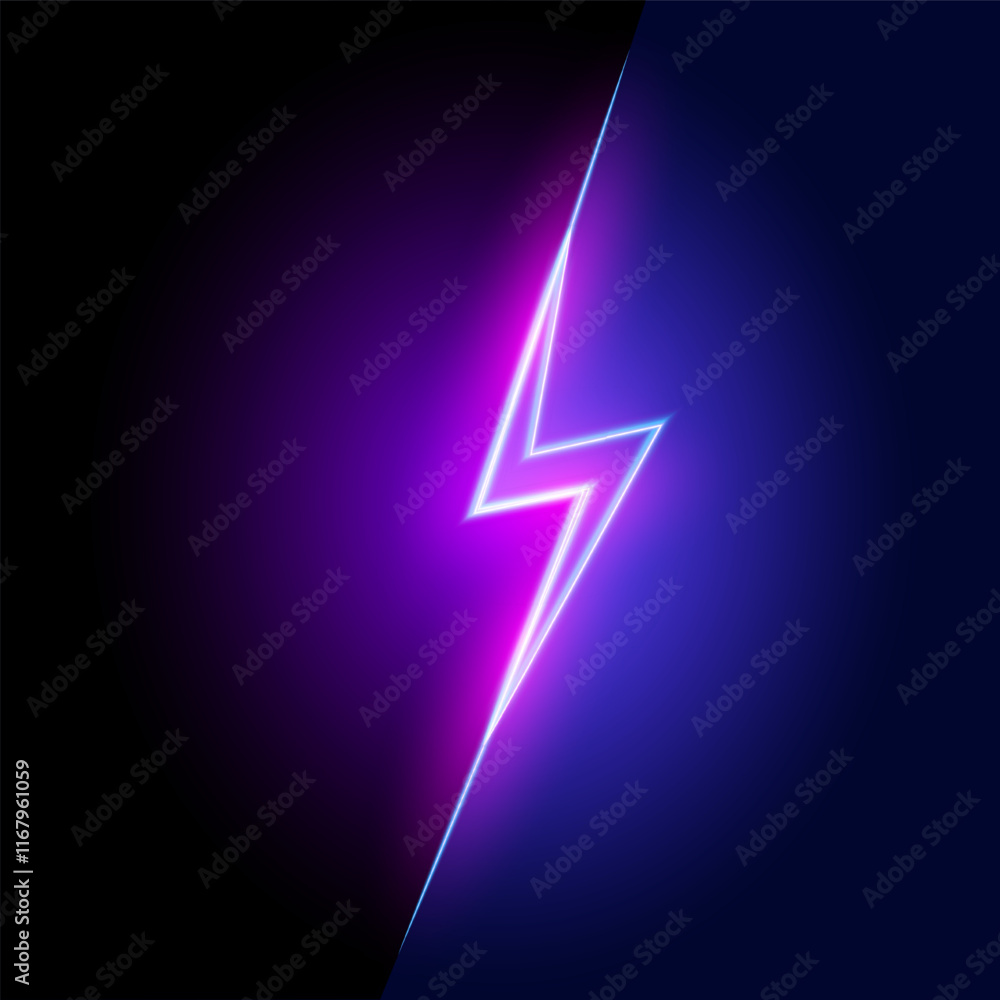 Neon lightning bolt, glowing sign on split background, isolated, vector ...