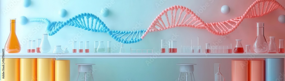 Lab research panel flat design side view DNA and genetics theme 3D ...