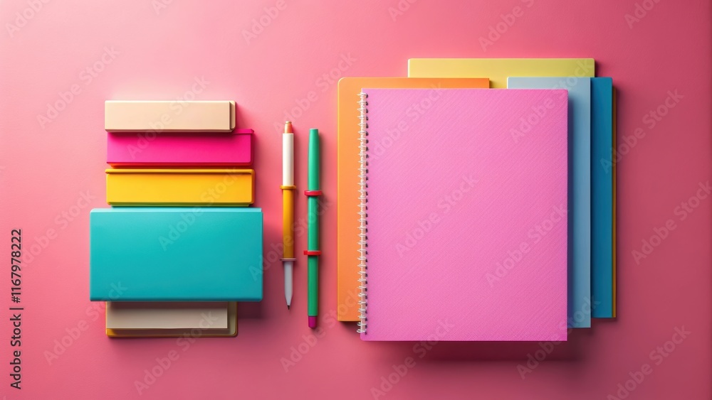 Colorful portfolio layout with pink background and organized folders ...