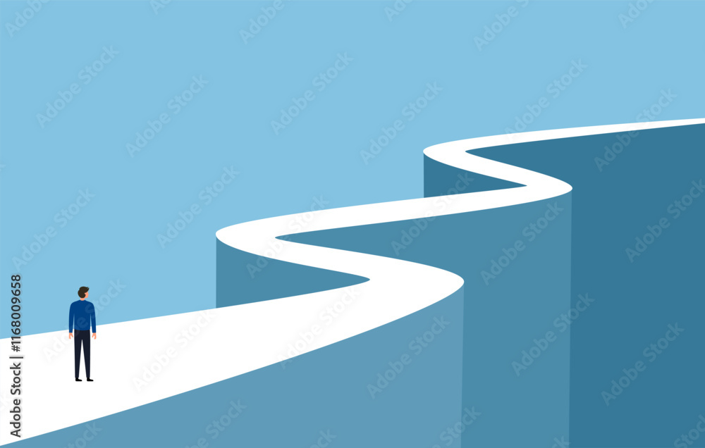 Businessman walking forward towards goal. Man standing in long way of ...