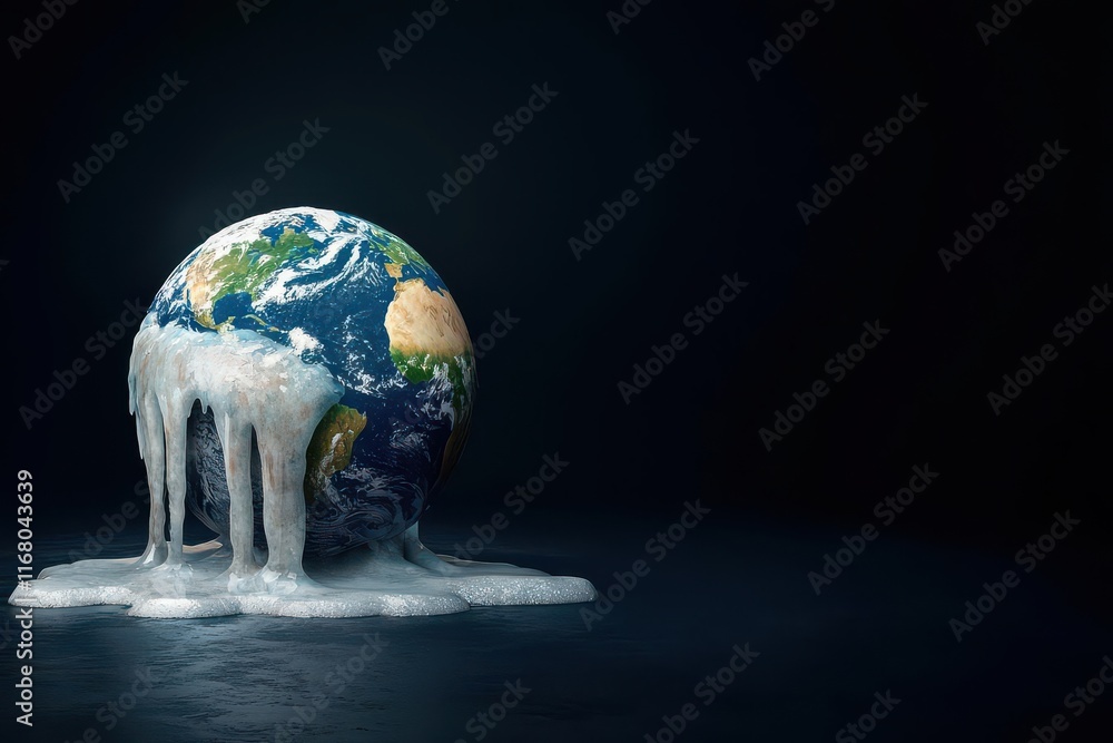 climate change impact. An artistic visualization of a glowing Earth ...
