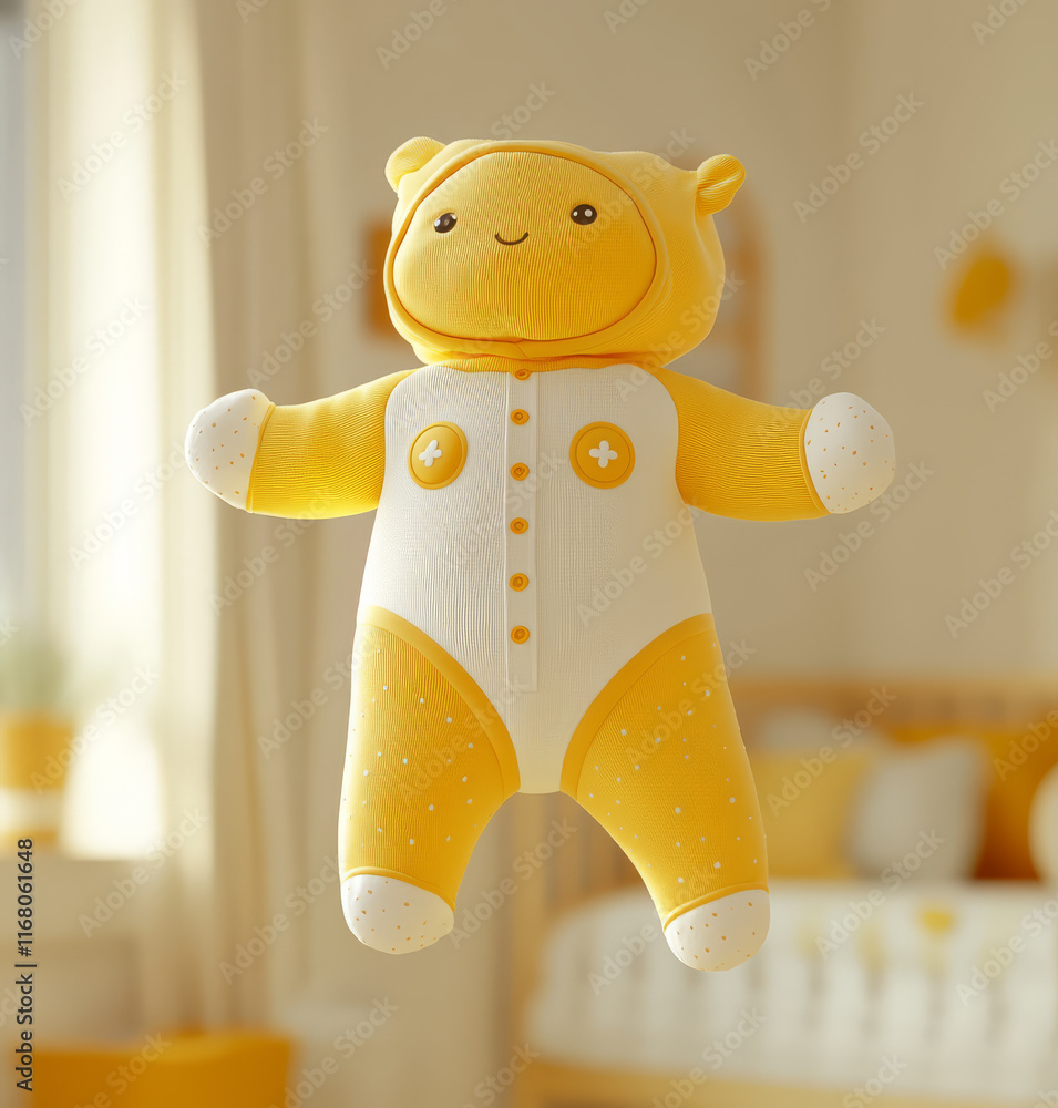 Cute baby toy in yellow and white color scheme, featuring bear design ...