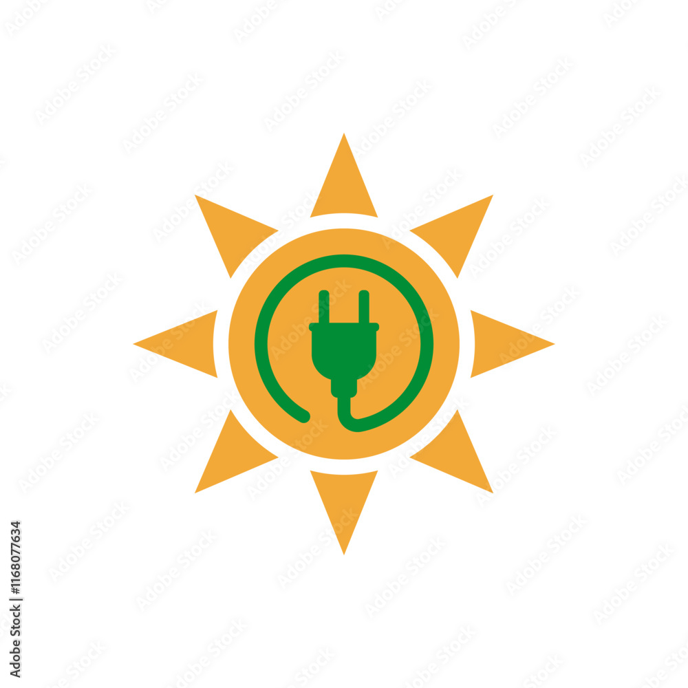 Electrical power plug with sunlight. Symbol of solar energy. Stock ...