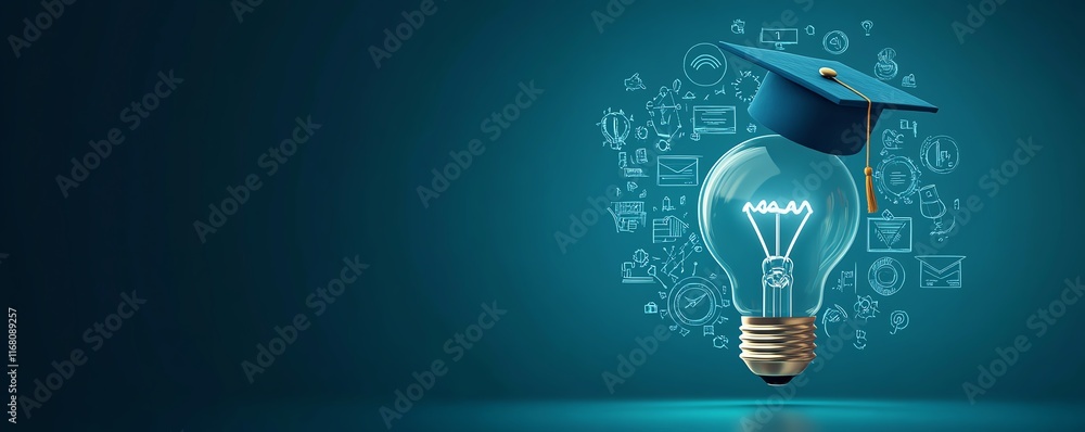 Elearning certificate program, lightbulb with graduation hat and ...
