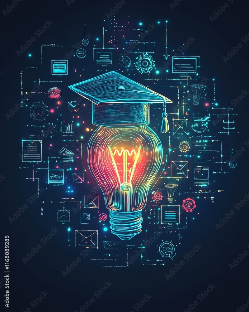 Elearning certificate program, lightbulb with graduation hat and ...