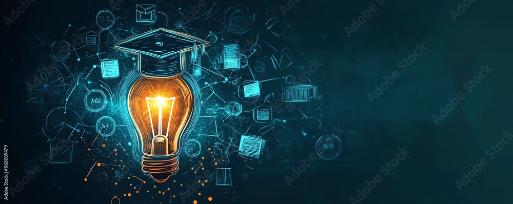 Elearning graduate program concept, lightbulb with graduation cap and ...