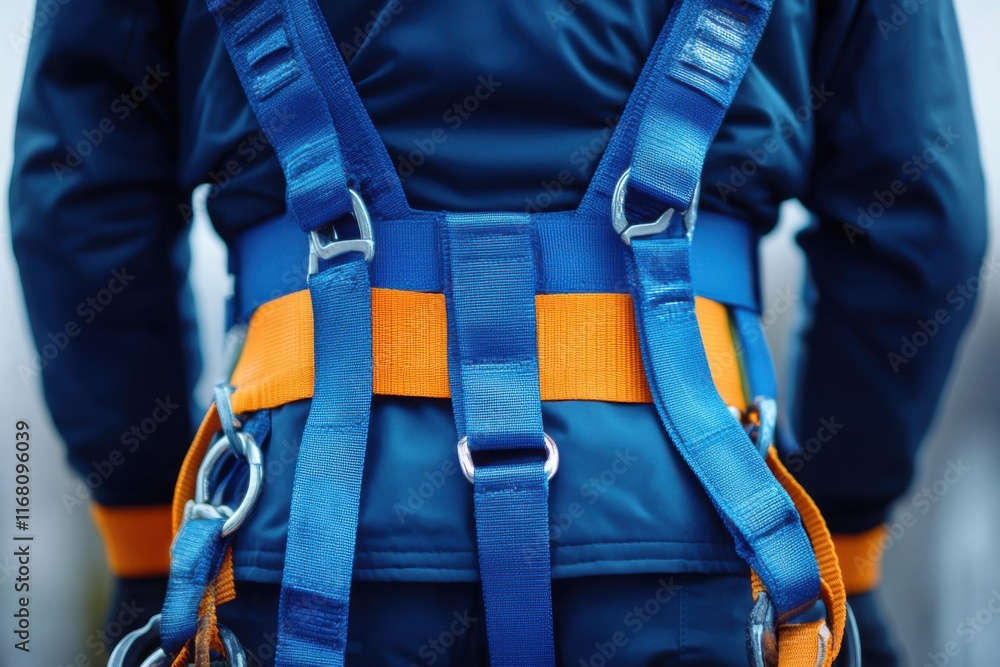 Construction Safety Supervisor Inspects Harnesses on Job Site, Ensuring ...