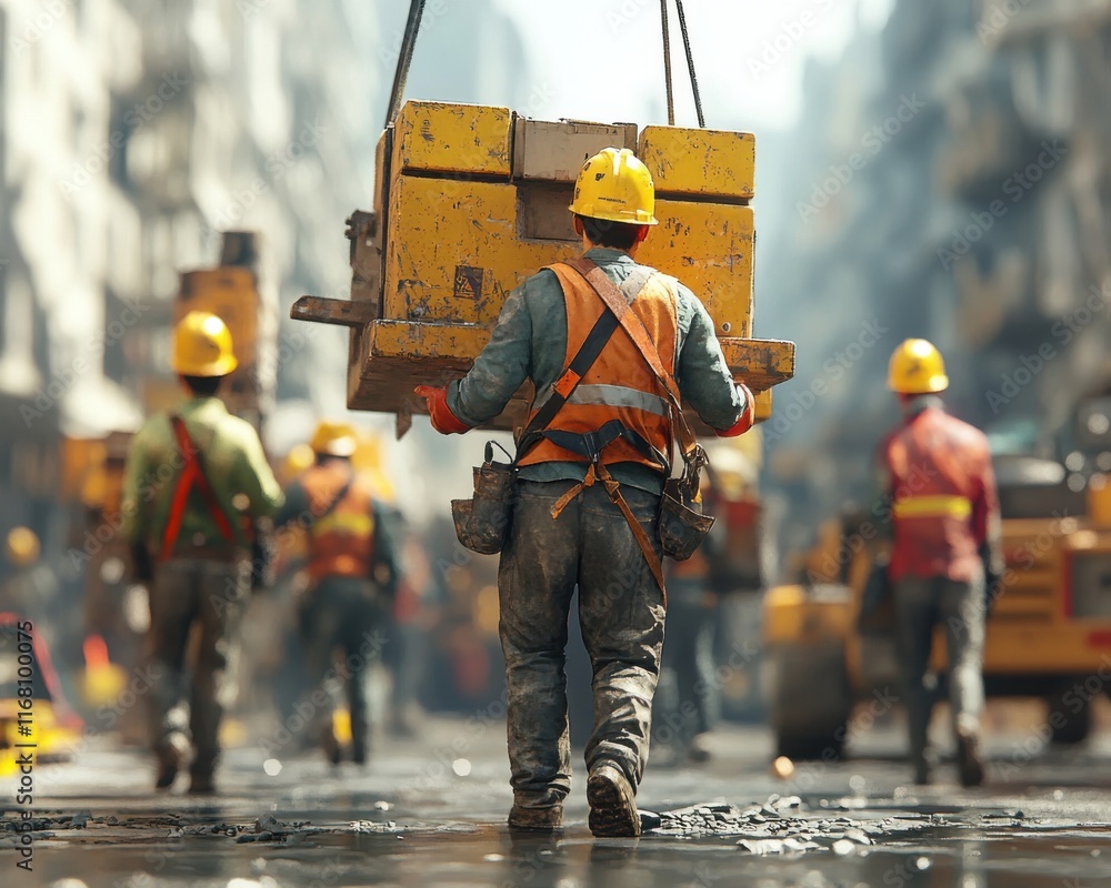 Construction Workers Lifting Heavy Materials in Unison A Powerful ...