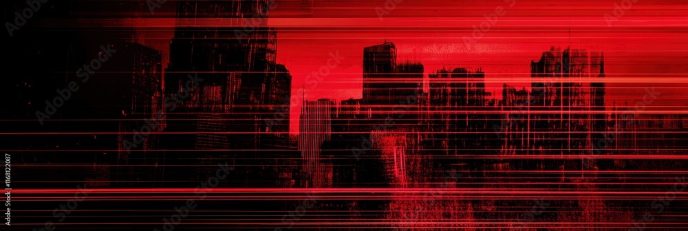 Abstract digital glitch, dark red background, horizontal lines, distorted texture, cyberpunk ...