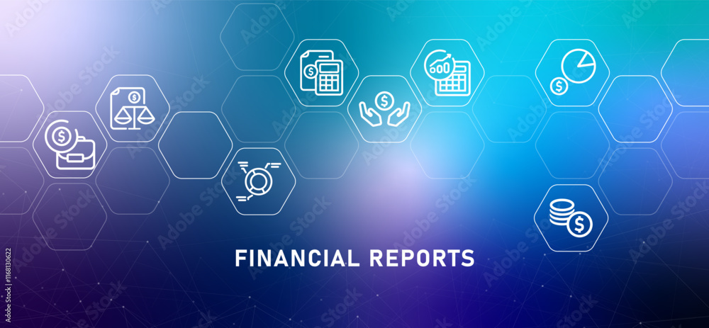 Financial report gradient header corporate business metrics profit and ...