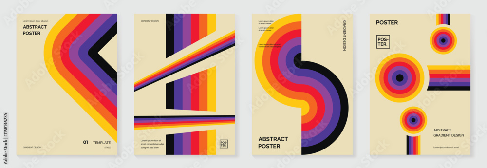 Collection of 70s color gradient poster background vector. Set of retro ...