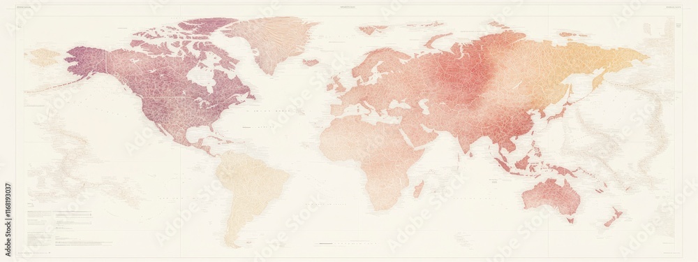 Stylized world map showcasing topographic features and geographical ...
