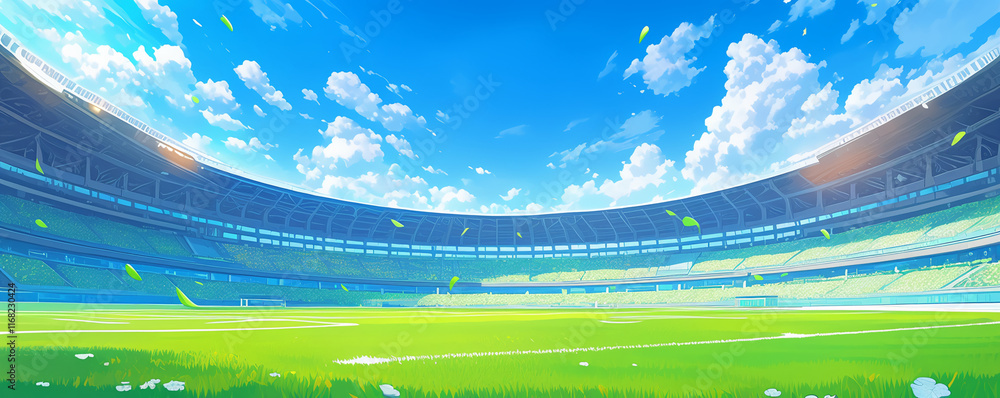 cute kawaii anime cartoon football soccer stadium background Stock ...