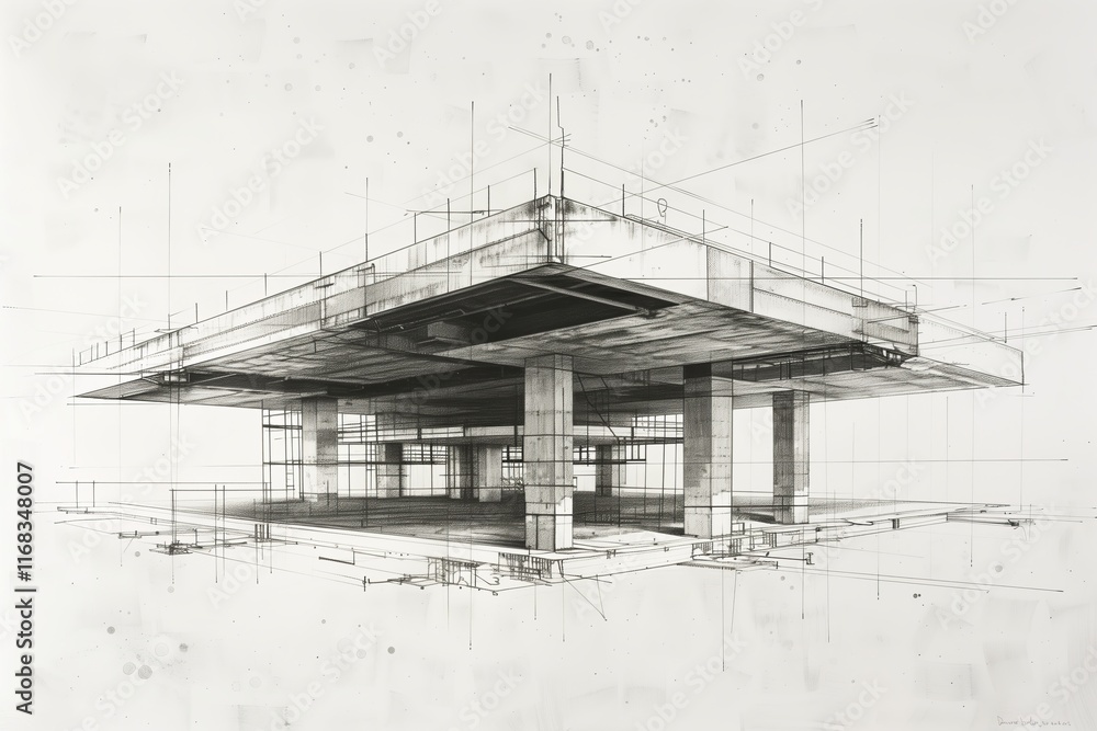 Detailed architectural sketch showcasing a modern building structure ...