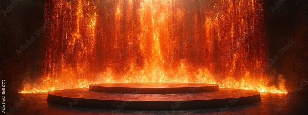 Fire Stage Platform Background Flames Hot Show Podium Round Display ...