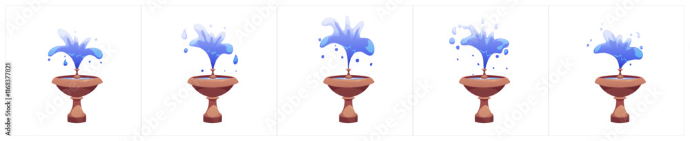 Cartoon water fountain animation sequence - brown pedestal base with ...