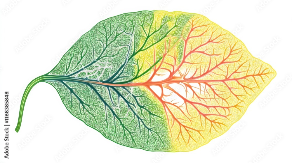 A detailed leaf anatomy diagram showing xylem and phloem pathways Stock ...