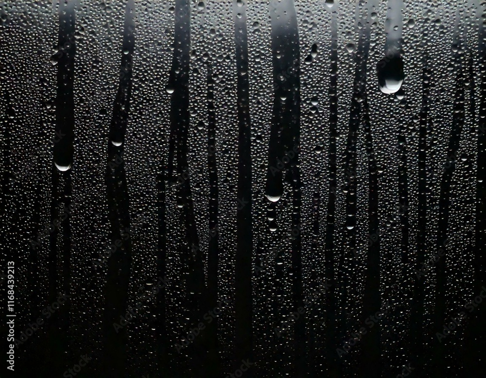 Water drops rain, droplet, on black background. Condensation, process ...