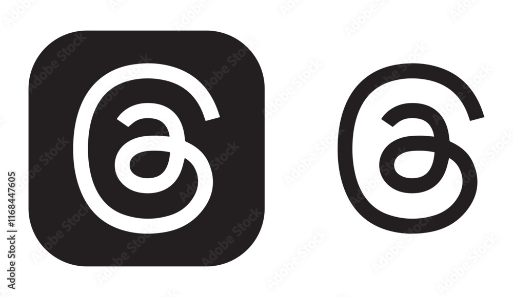 Threads mobile app icon and logo on white background, vector ...