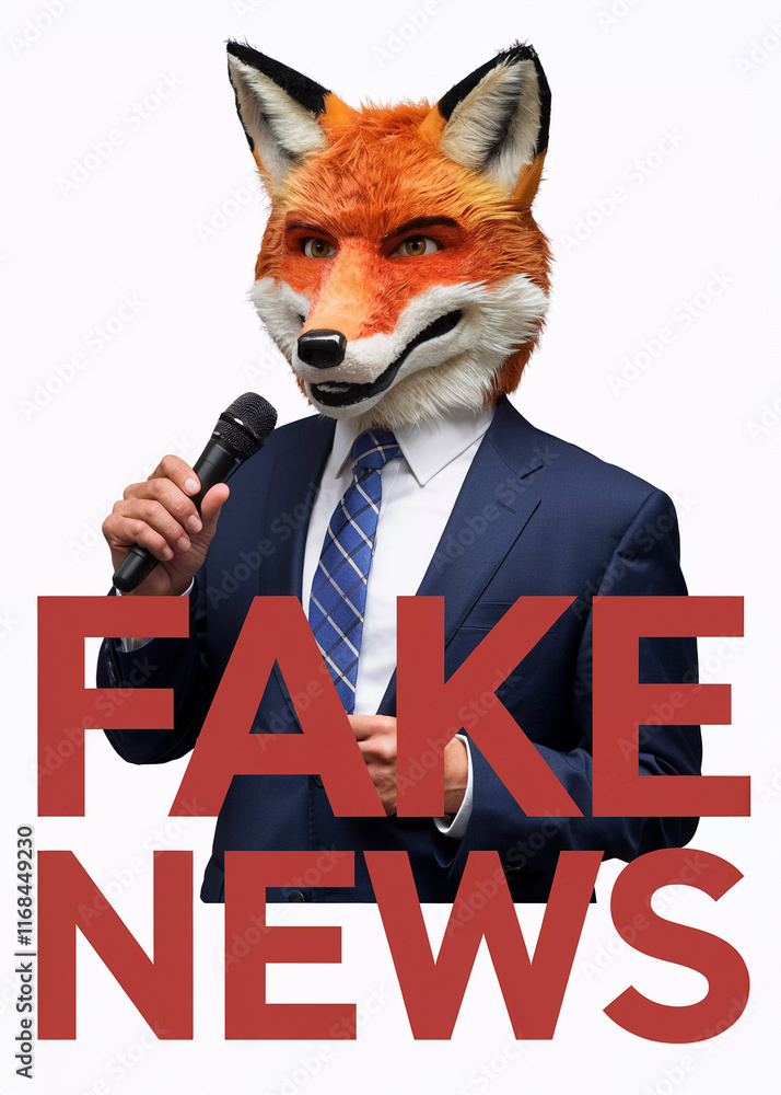 red fox reporter with the text fake news, red letters, concept for ...