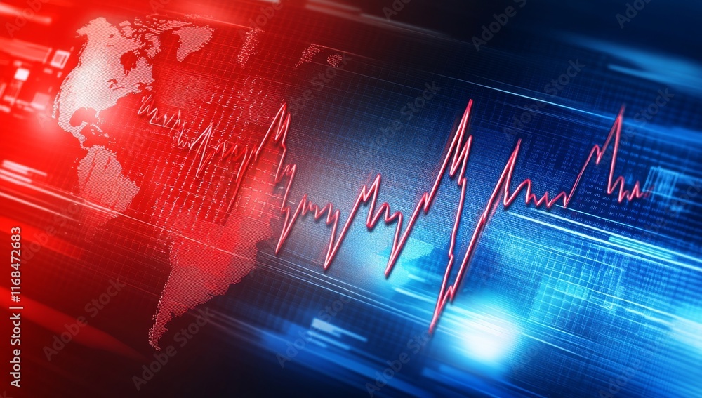 ECG heart shape with world map in red and blue for World Heart Day ...