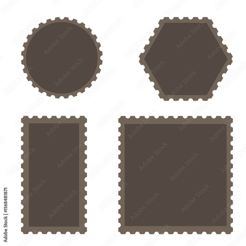 outline silhouette postage stamp icon set isolated on white background ...
